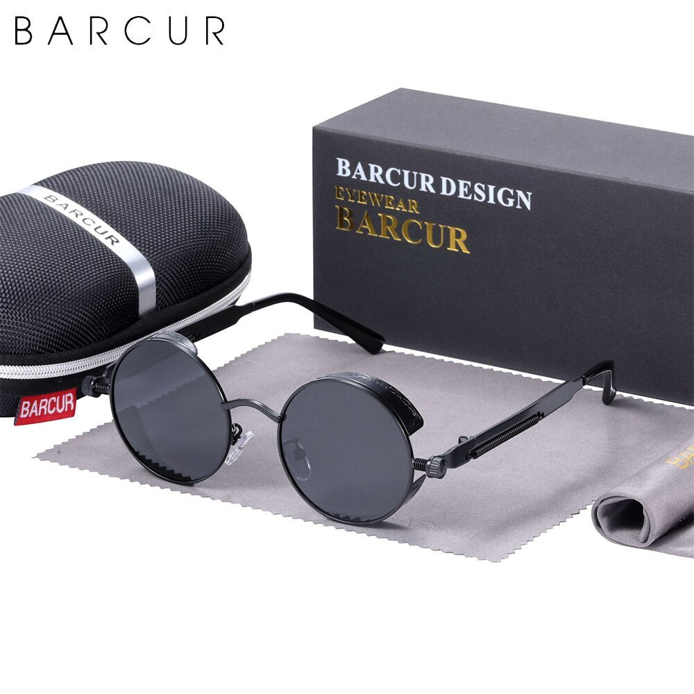 BARCUR Retro Round Steampunk Design Sunglasses 8376 – BARCUR OFFICIAL